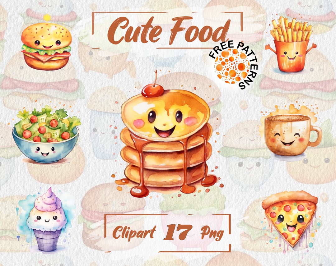 Watercolor Cute Food Kawaii Food Kawaii Clipart Watercolor Food PNG ...