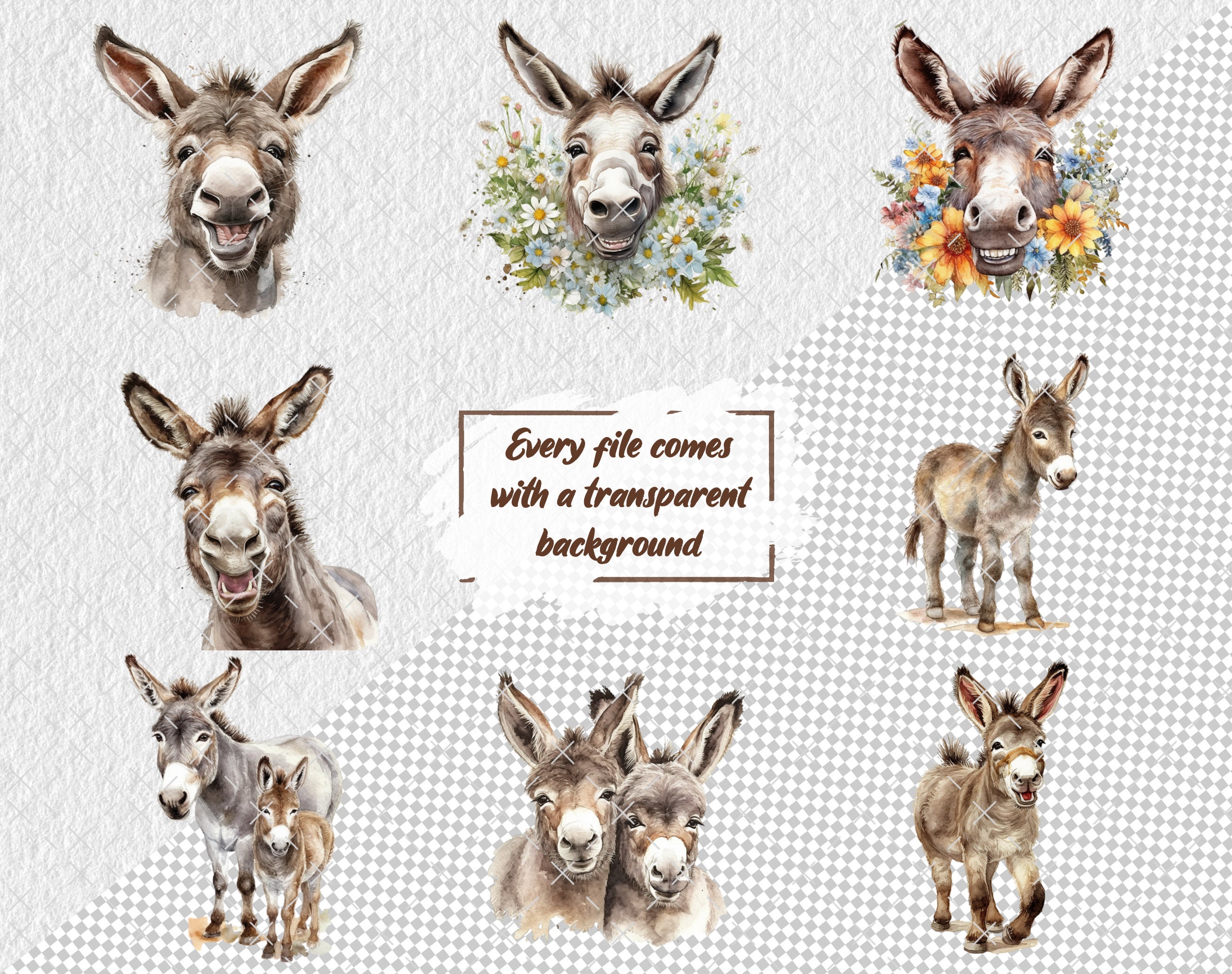 Happy Donkey Clipart Farm Animals Clipart Watercolor Donkey Clipart ...