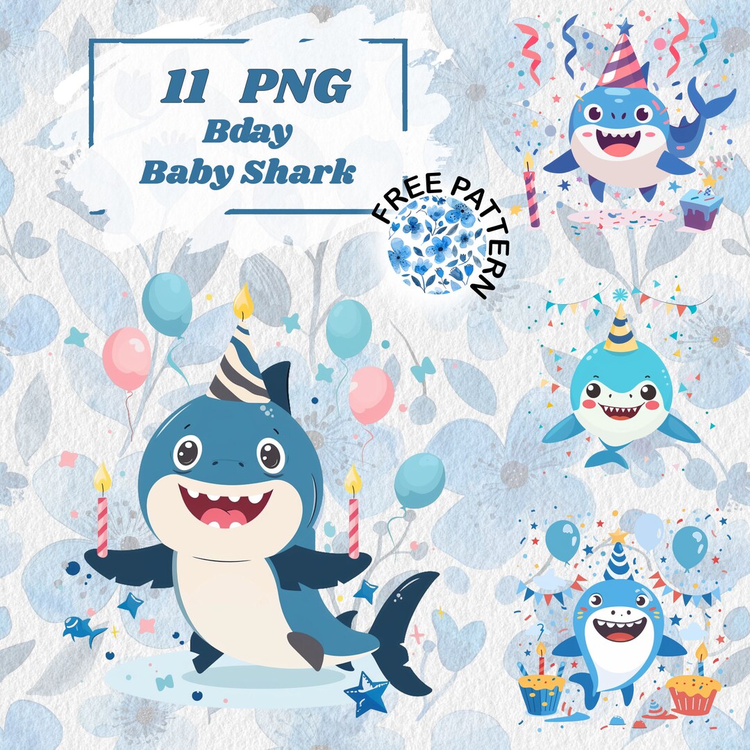 Birthday Baby Shark Clipart PNG, Transparent Background, Cute Baby ...