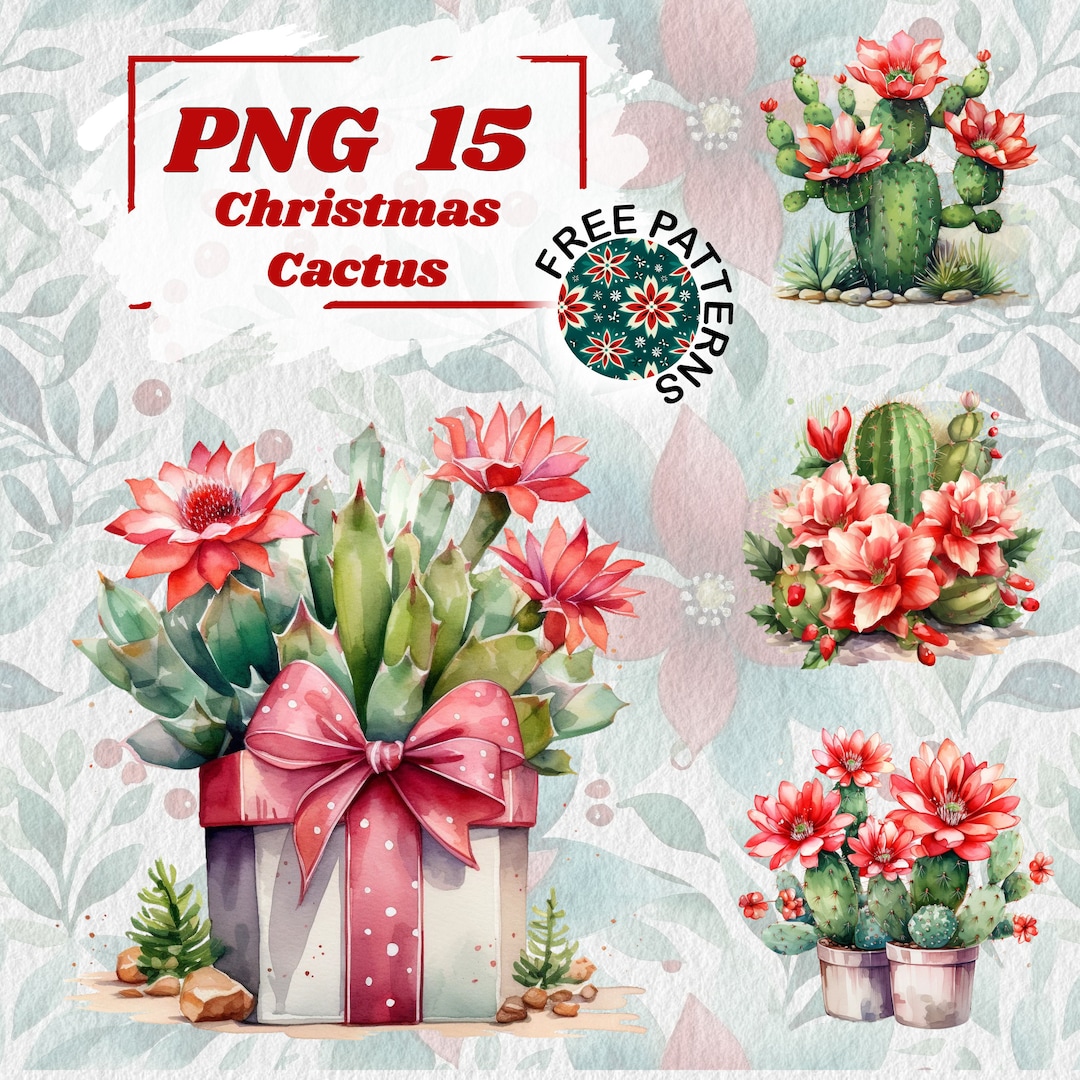 Christmas Cactus Clipart, Digital Watercolor Clip Art Cute Cactus ...