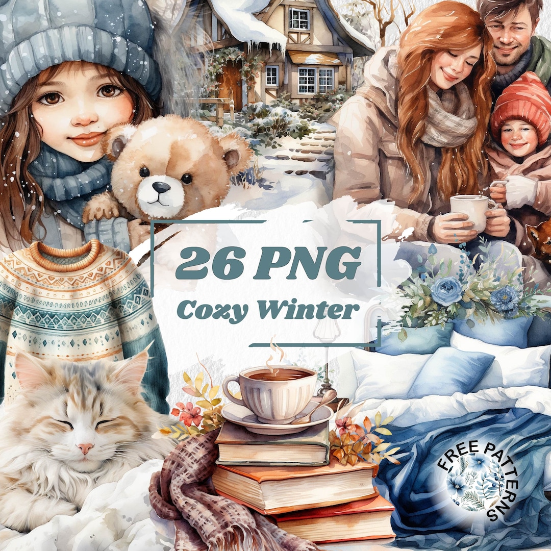 Cozy Winter Clipart, Watercolor Winter Clipart, Cozy Clip Art ...