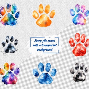 Watercolor Paw Print Dog Paw Clipart Colorful Paw Prints Cute Paws PNG ...