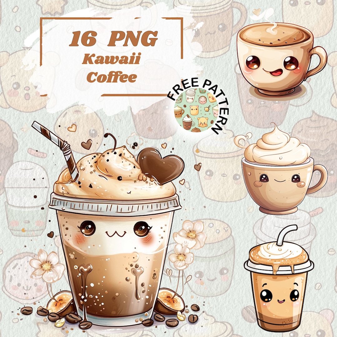 Cute Kawaii Coffee Clipart, Cute Coffee PNG Digital Download, Coffee ...