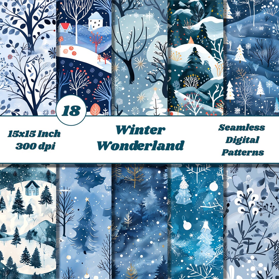 Winter Wonderland Digital Seamless Patterns Snowy Holiday Backgrounds ...