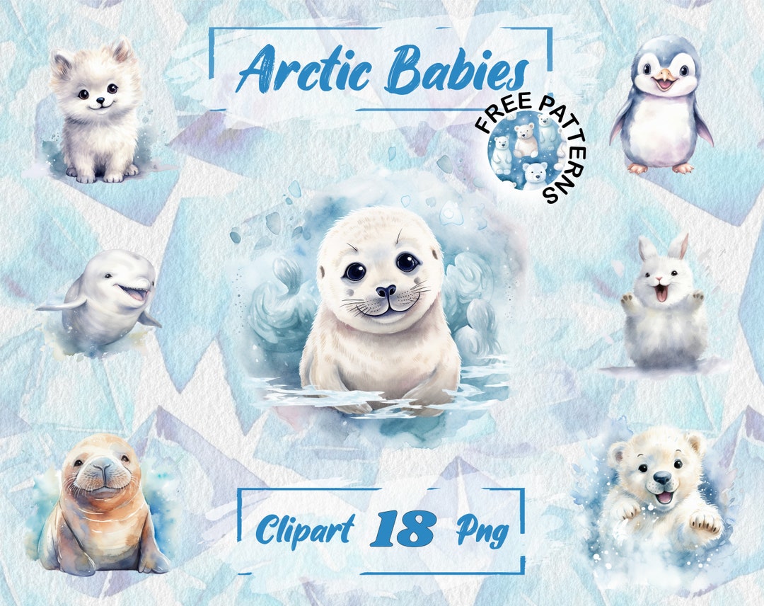 Watercolor Arctic Baby Animals Cute Animals Clipart Watercolor Arctic ...
