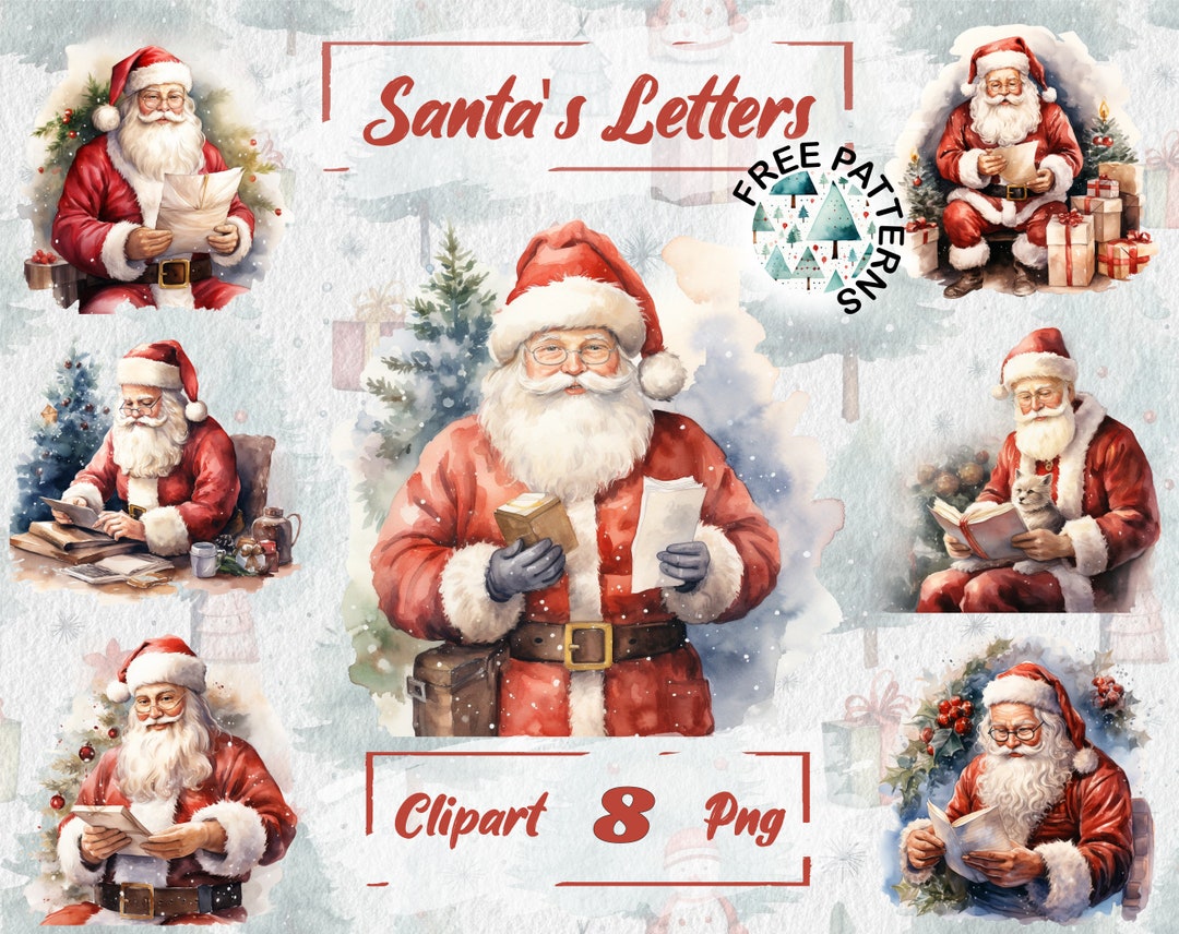 Watercolor Santa Clipart, Santa's Mail Clipart, Winter Holidays ...