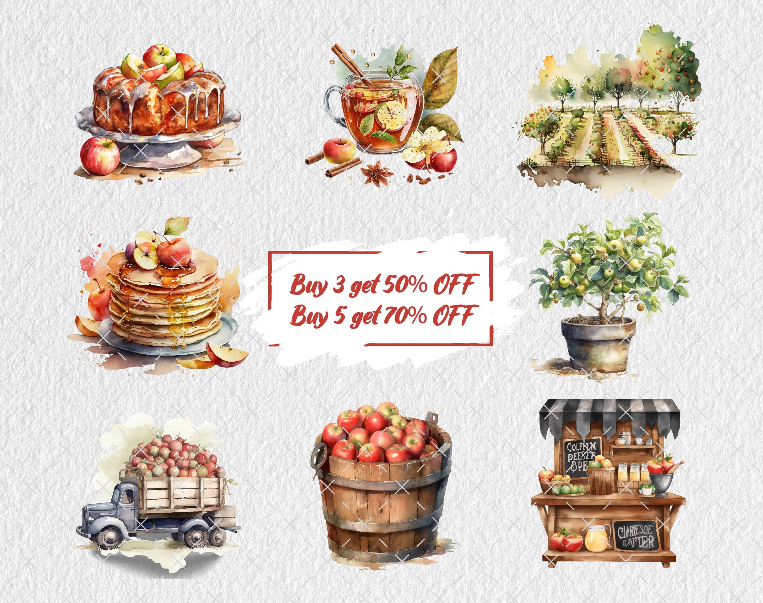 Watercolor Apples Clipart Watercolor Apples Clipart Summer Bundle Apple ...