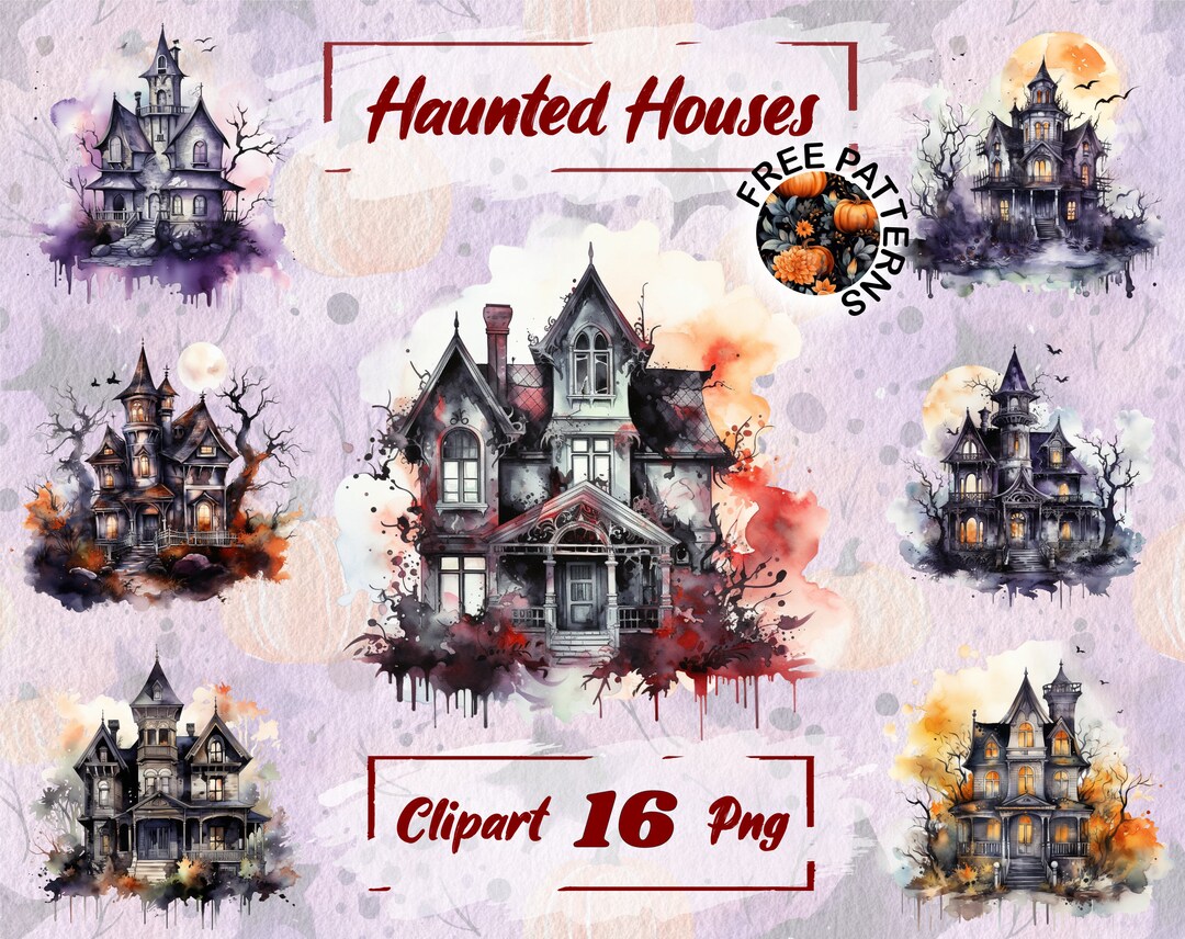 Watercolor Haunted Houses Watercolor Halloween House Clipart Haunted ...