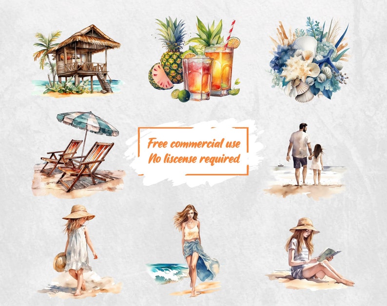Watercolor Tropical Vacation Summer Clipart Tropical PNG Clipart ...
