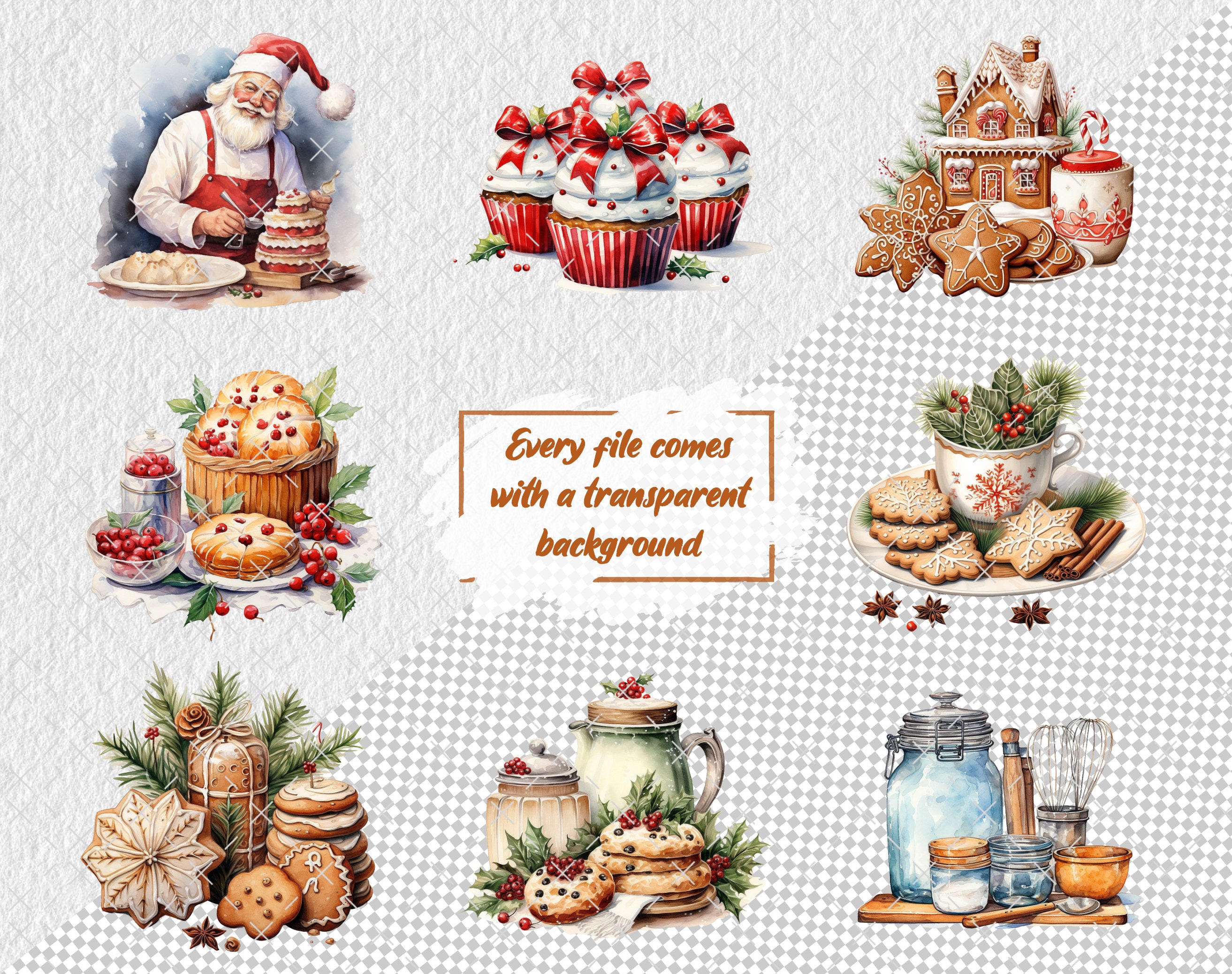 Christmas Baking Clipart, Watercolor Baking PNG, Christmas Sweets Clip ...