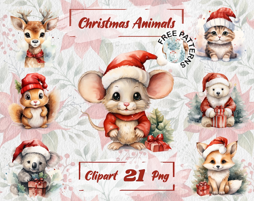 Cute Christmas Animal Clipart, Woodland Animal Clipart, Cozy Christmas ...