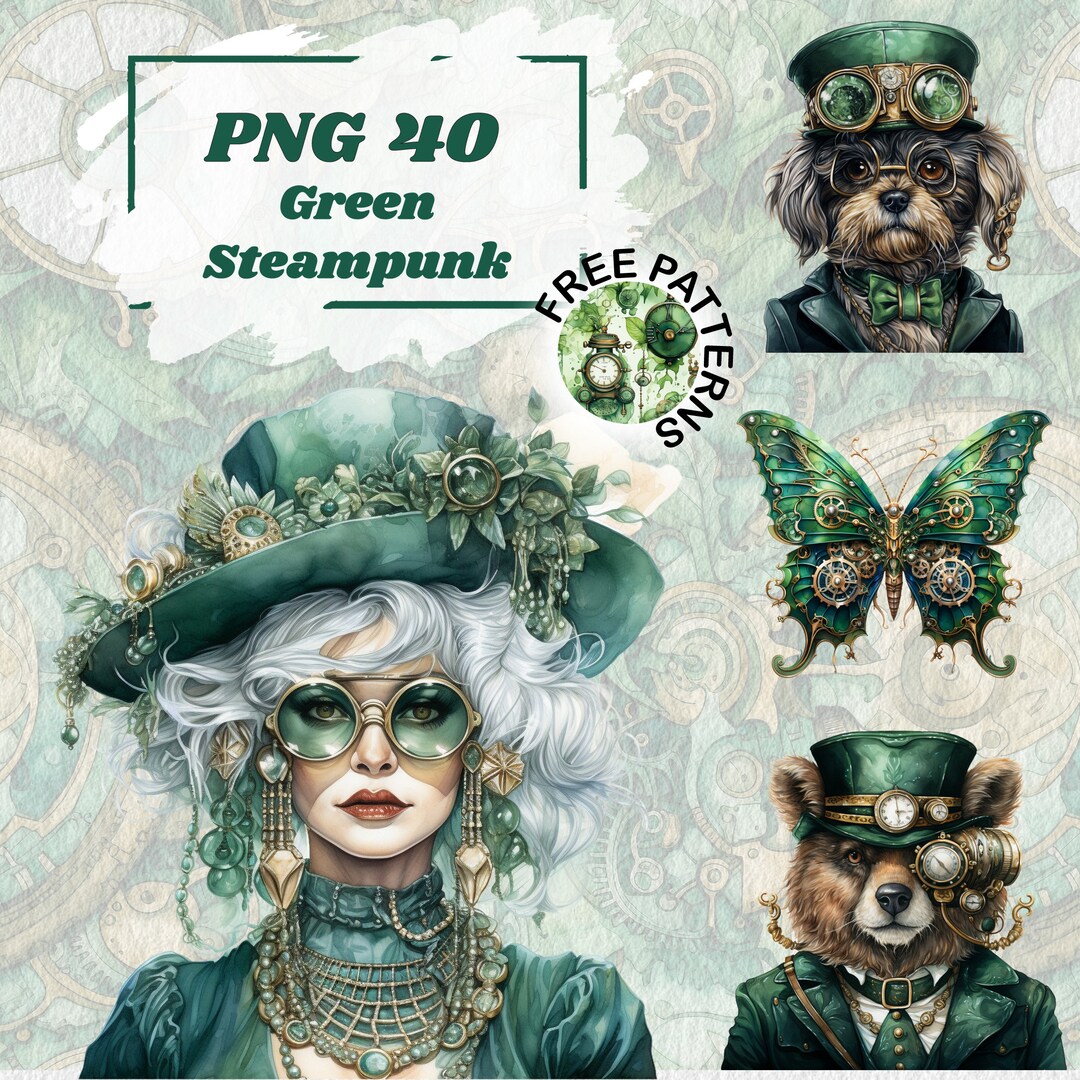 Green Steampunk Clipart PNG Steampunk Clipart Junk Journal Scrapbook ...