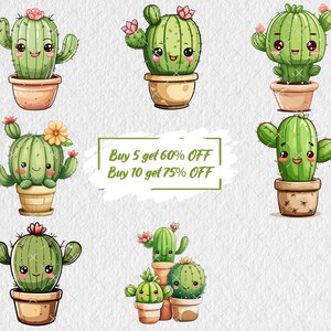 Cute Kawaii Cactus Clipart, Cute Cactus PNG Digital Download, Cactus ...