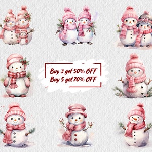 Pink Snowman Clipart, Christmas PNG, Watercolor Pink Christmas, Winter ...