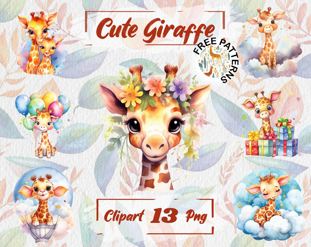 Watercolor Cute Giraffe Baby Giraffe Clipart Cute Animals Png Cartoon ...