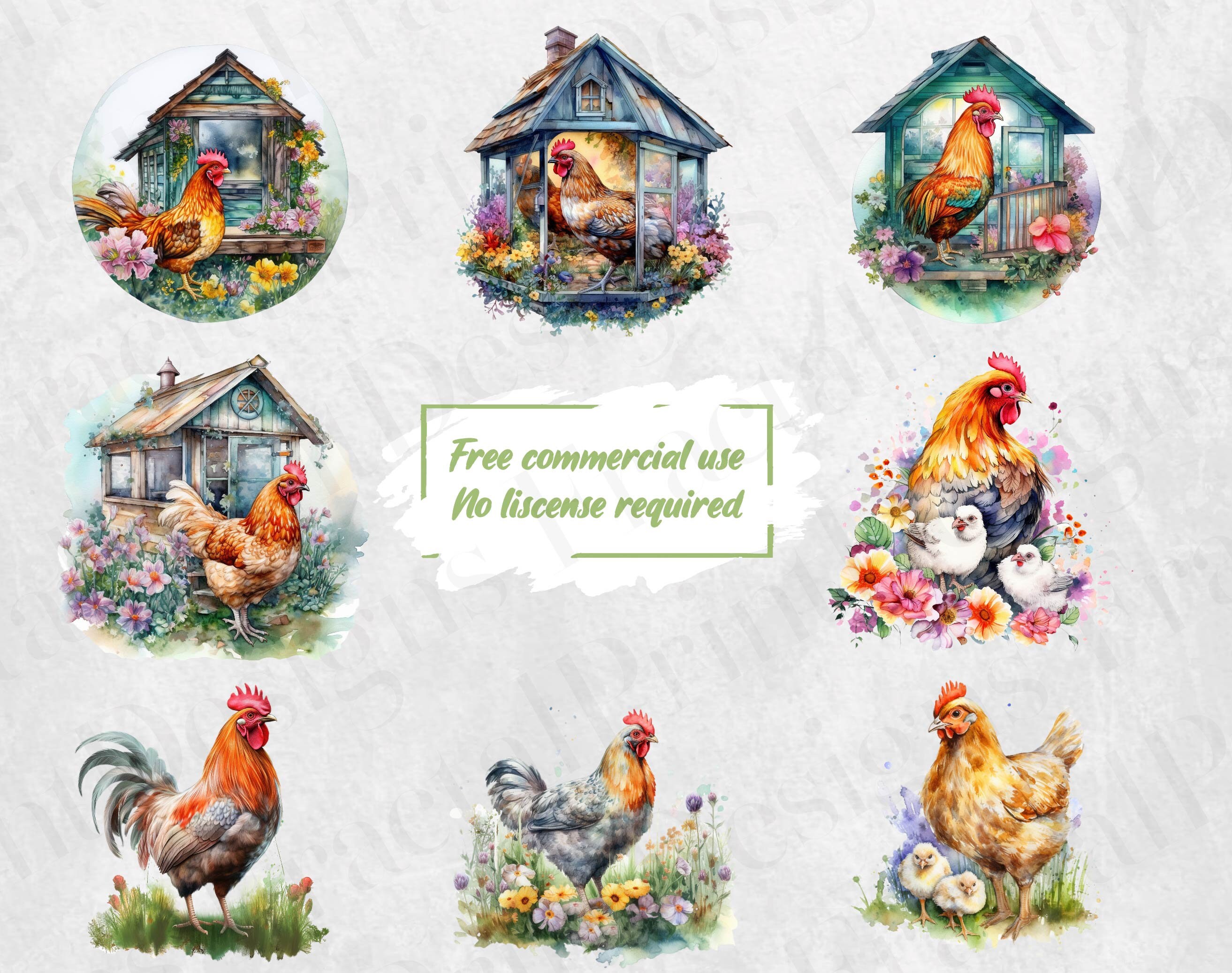 Watercolor Chicken Coop PNG Bundle Chicken Clipart Hen and - Etsy