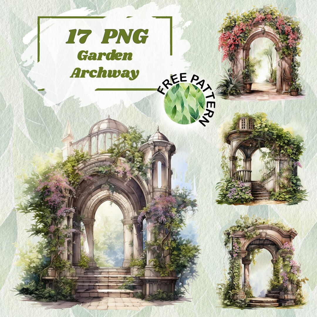 Watercolor Garden Arches, Garden Clipart, Spring Graphics, Wedding Arch ...