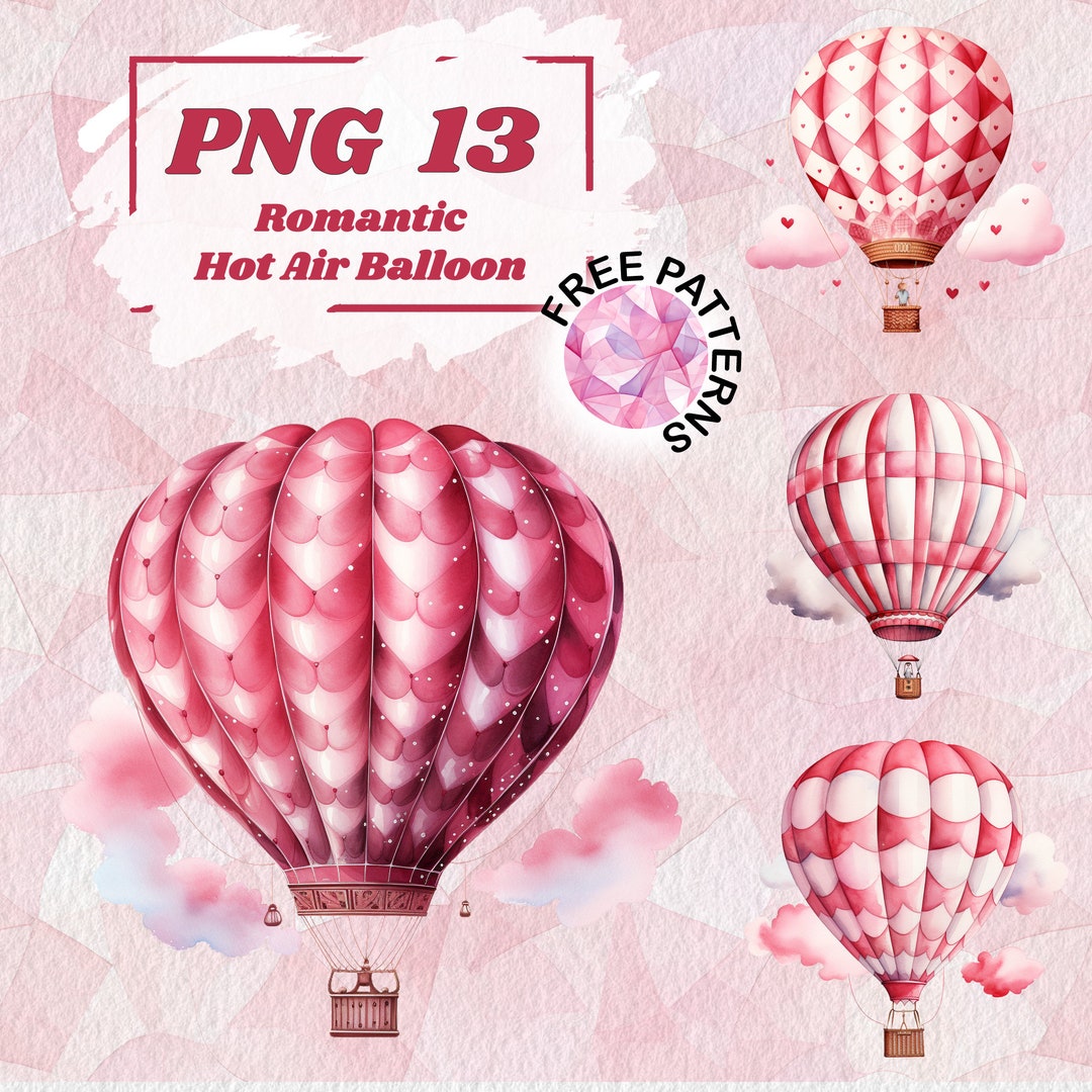 Watercolor Hot Air Balloons Clipart, Pink Hot Air Balloon Vintage ...