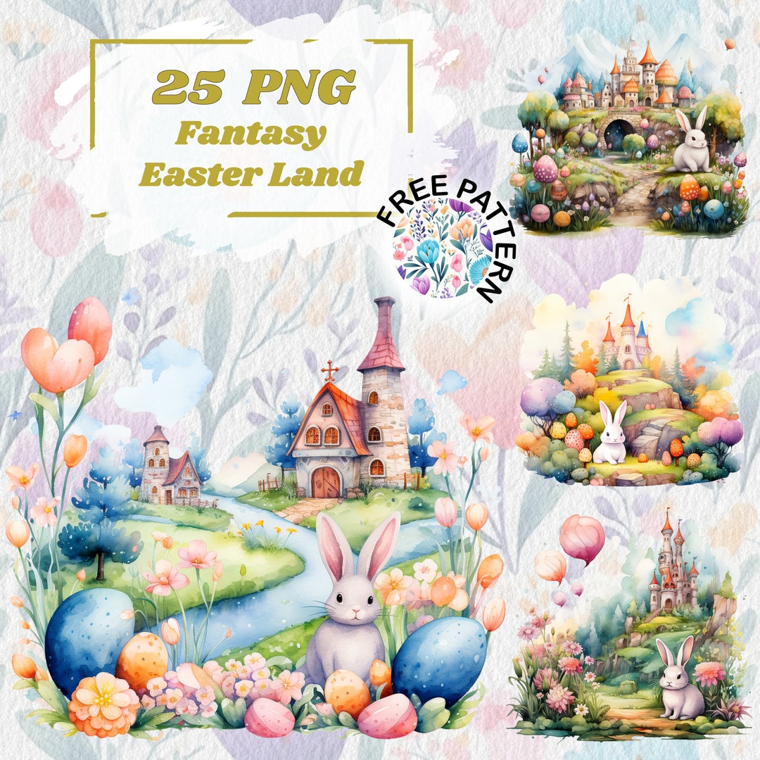Fantasy Easter Land Clipart,watercolor Easter Print,printable Easter ...