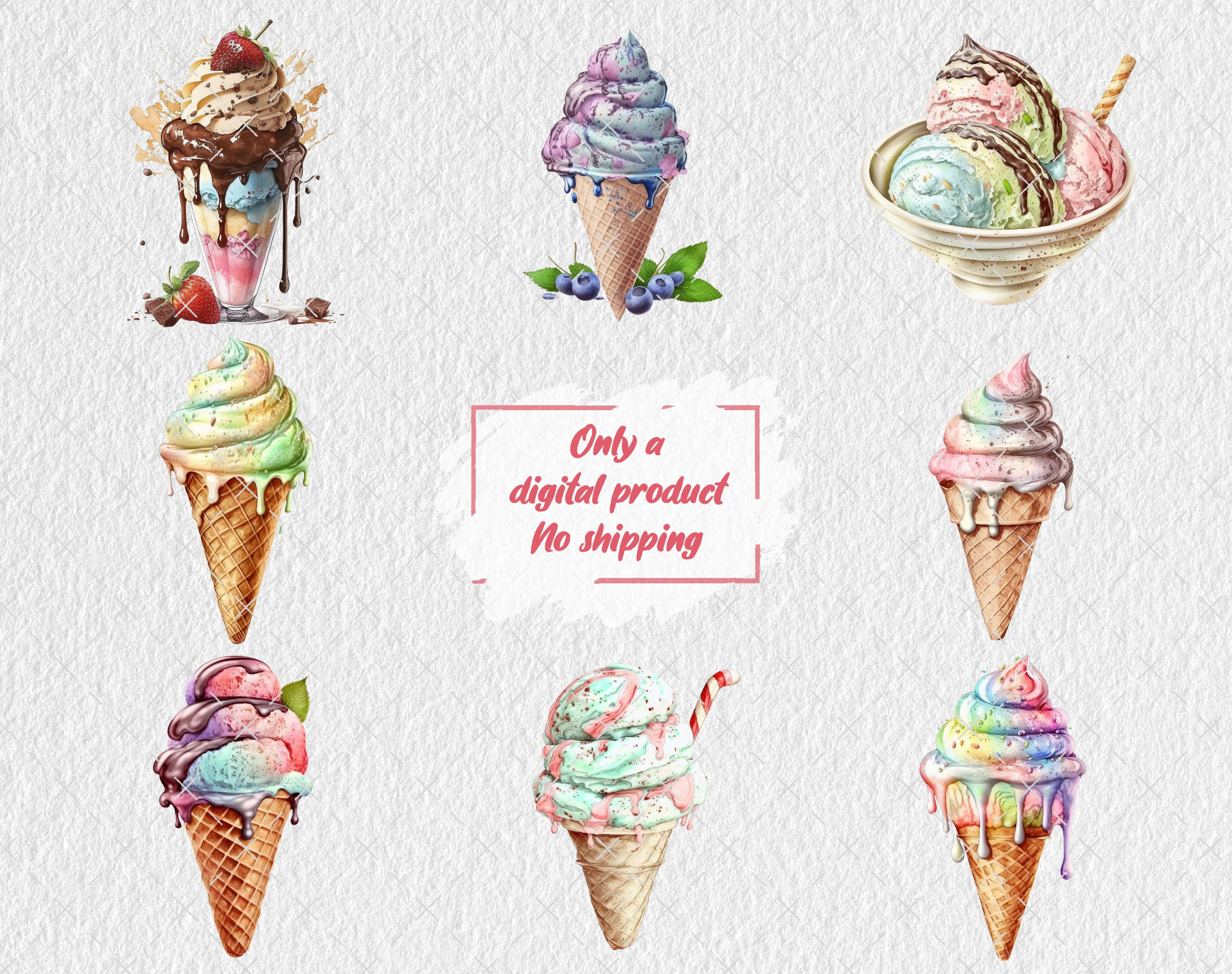 Watercolor Ice Cream Clipart Ice Cream Van Summer Clipart Bundle Ice ...