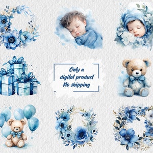 Baby Shower Clipart Blue Baby Watercolor Clipart Baby Boy Nursery ...