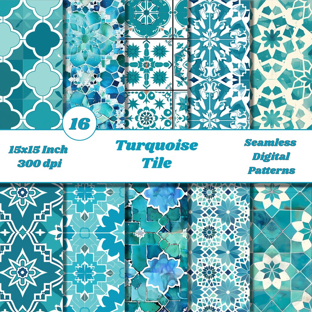 Turquoise Tile Seamless Pattern - Elegant Tile Designs, Turquoise Art ...
