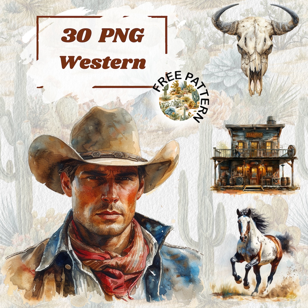 Watercolor Western Clipart | Wild West, Cowboy Boots and Hats, Cactus ...