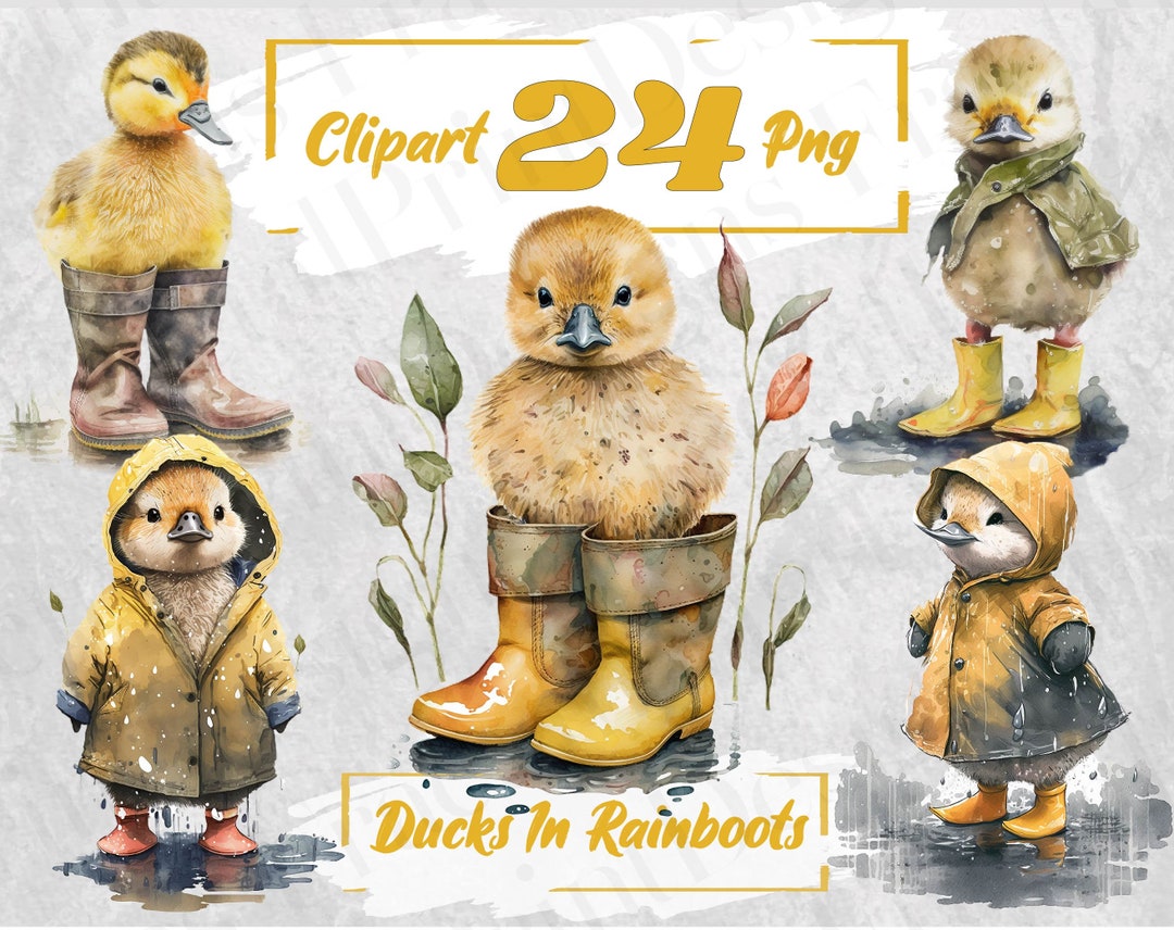 Ducklings in Rain Boots Printable Art Prints, Commercial Use Duckling ...