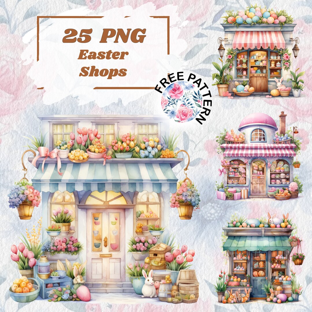 Fantasy Easter Shop Clipart,watercolor Effect Easter Print,easter Png ...