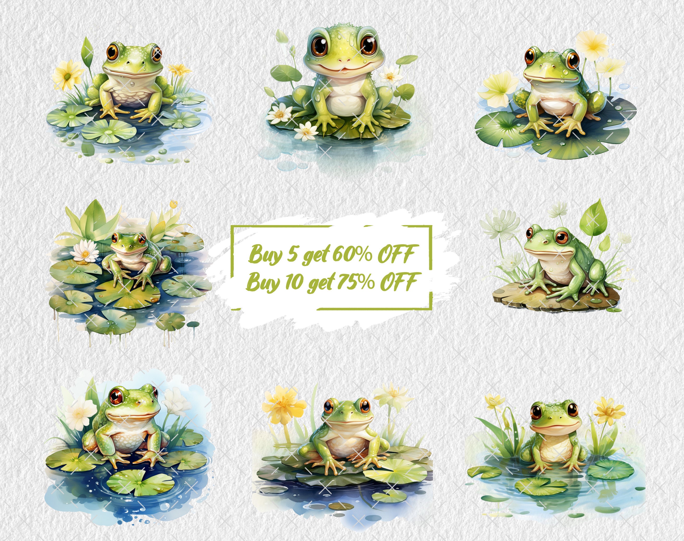 Watercolor Frog & Lily Pad Clipart, Pond Plants Clip Art for ...