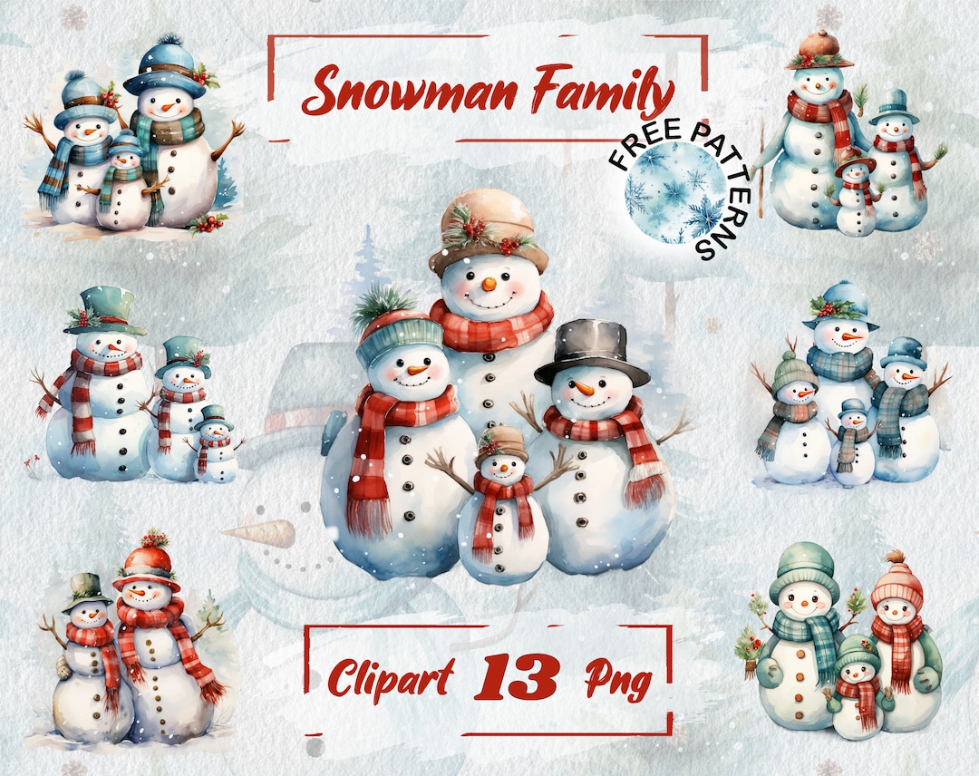 Snowman Family Clipart, Watercolor Snowman PNG, Transparent Winter ...