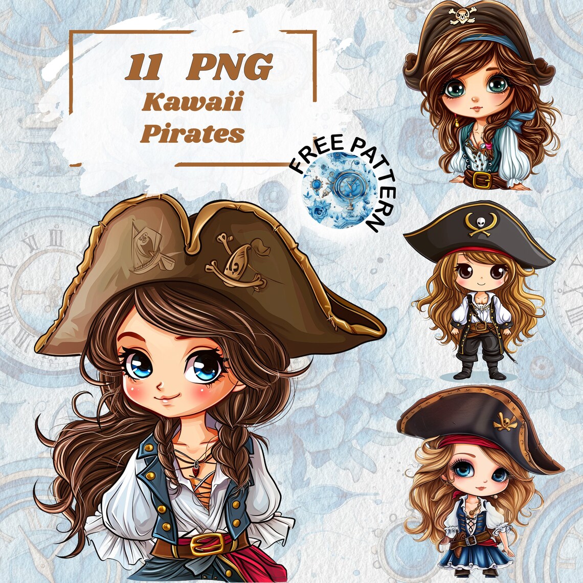 Cute Pirates Clipart Bundle Watercolor Clipart PNG Children Buccaneers ...