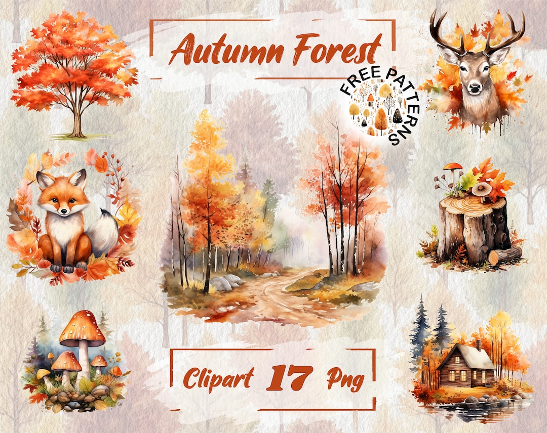 Watercolor Fall Forest Fall Clipart Autumn Clipart Autumn Leaves PNG ...