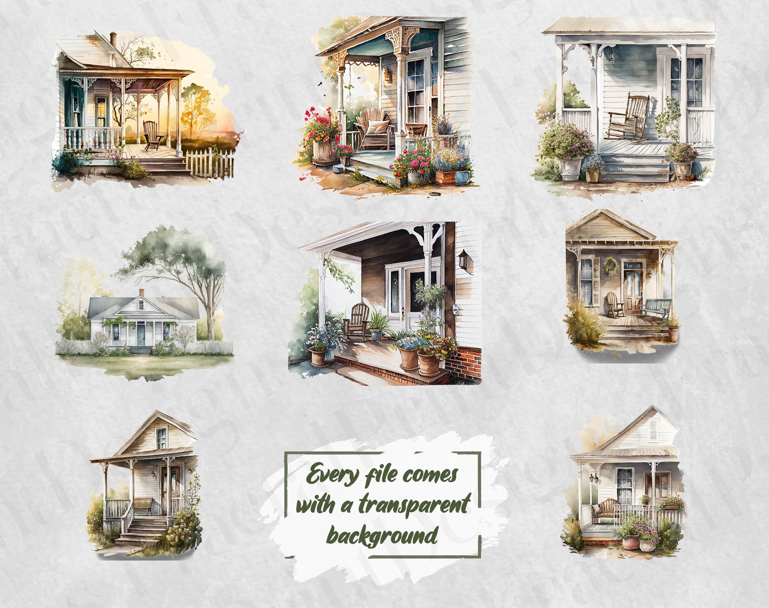 Farmhouse Porch Watercolor Clipart Farmhouse Clipart Bundle Cottagecore ...