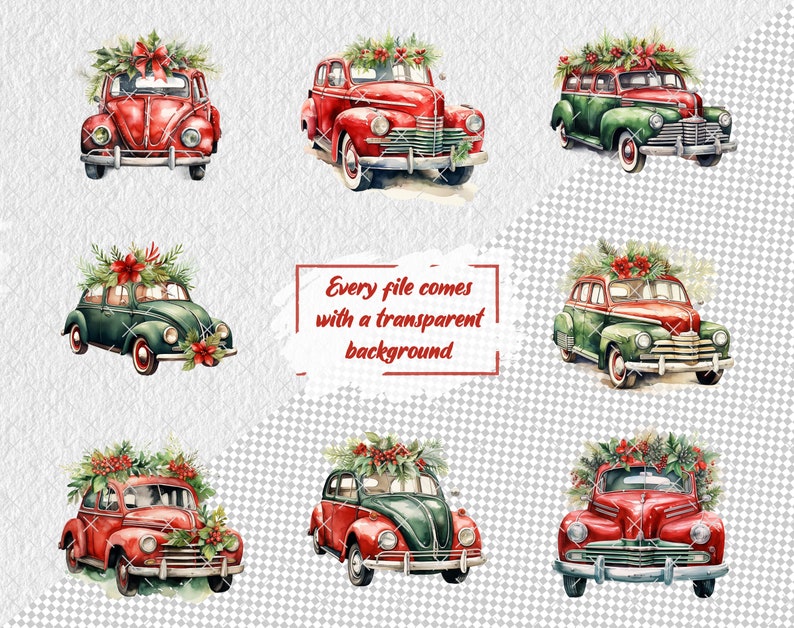 Christmas Car PNG, Watercolor Xmas Truck, Christmas Clipart Bundle ...