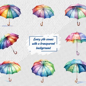 Watercolor Rainbow Umbrella Clipart, Commercial Use, Instant Download ...