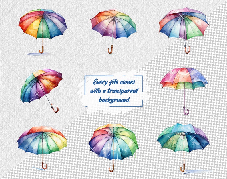 Watercolor Rainbow Umbrella Clipart, Commercial Use, Instant Download ...