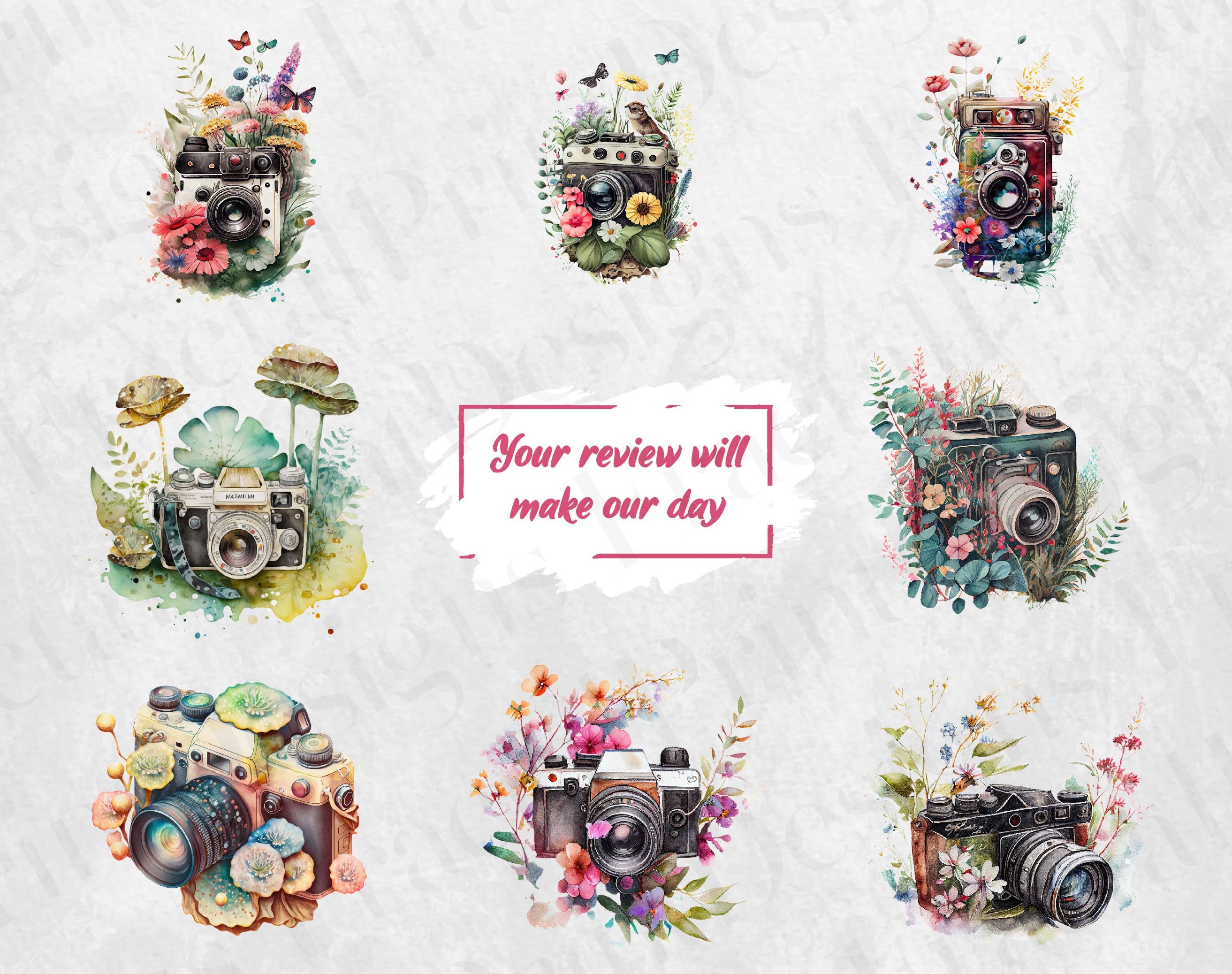 Watercolor Retro Cameras Clipart Vintage Floral Shabby - Etsy