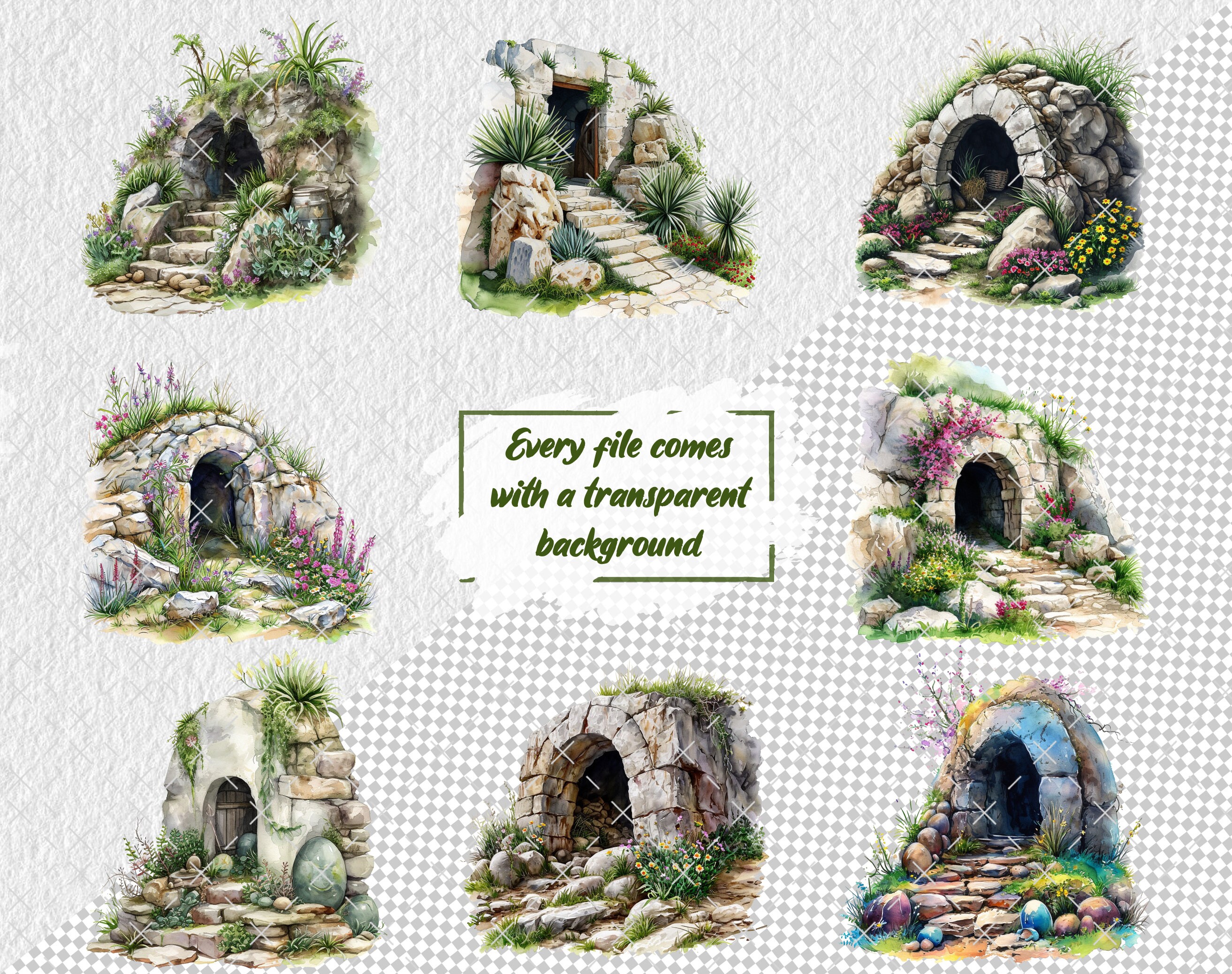 Jesus Empty Tomb Clipart Bundle, Jesus Has Risen Easter PNG ...
