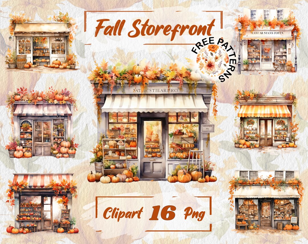 Watercolor Fall Storefront Cozy Fall Clipart Watercolor Bookstore ...