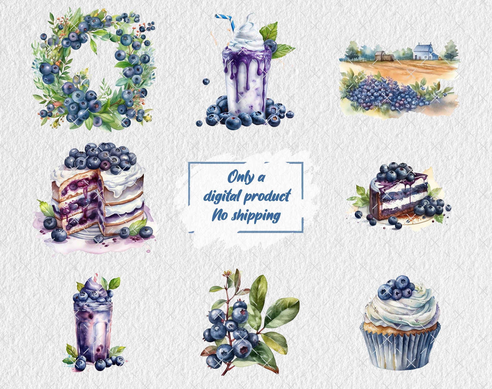 Watercolor Blueberries Clipart Summer PNG Bundle Berries - Etsy