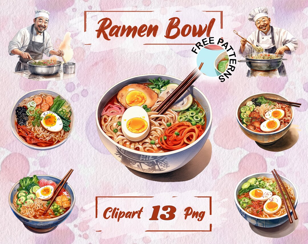 Watercolor Ramen Clipart Ramen Bowl PNG Clip Art Watercolor Noodles ...