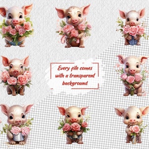 Cute Pigs Clipart, Pigs With Flowers, Pigs PNG Spring Flowers ...
