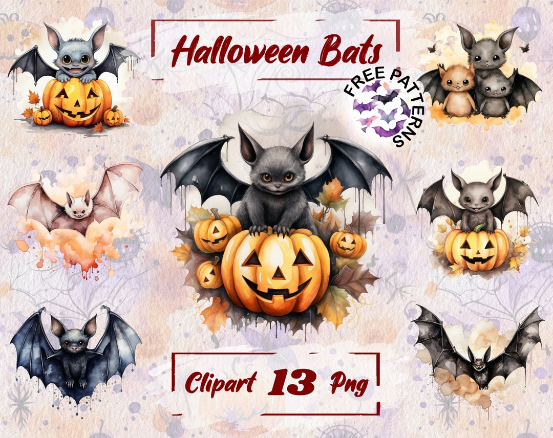 Watercolor Bat PNG Cute Halloween Bat Clipart Bat PNG Spooky Collage ...