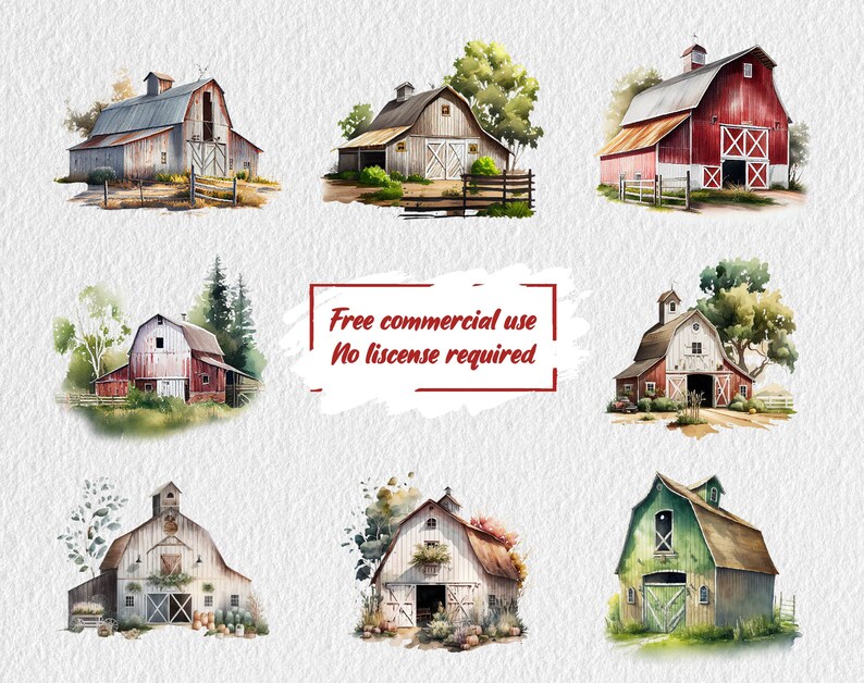 Farmhouse Clipart Farm Barns Clipart PNG Bundle Watercolour - Etsy
