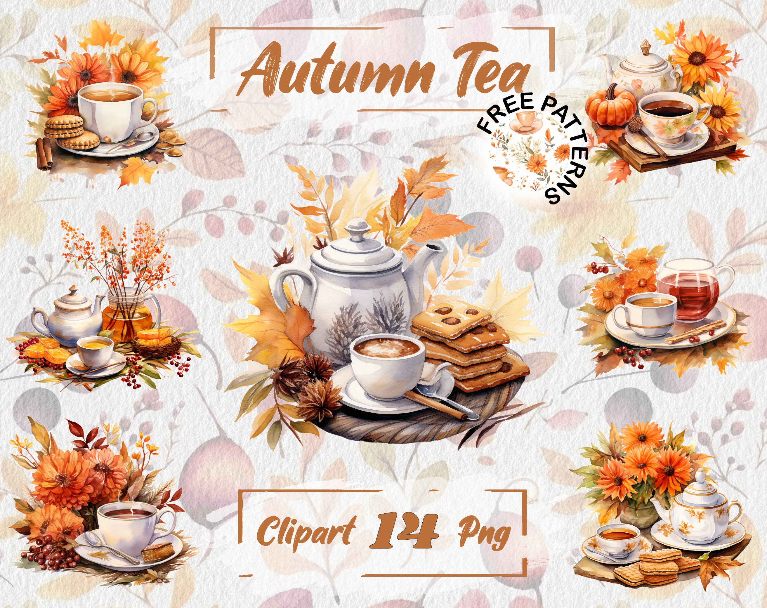 Watercolor Fall Tea Clipart Tea Cup Clipart Autumn Clipart Cozy Clipart ...