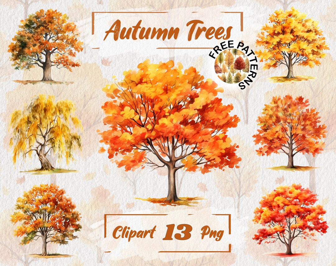 Watercolor Tree Clipart Autumn Clipart Autumn Leaves PNG Fall Trees ...