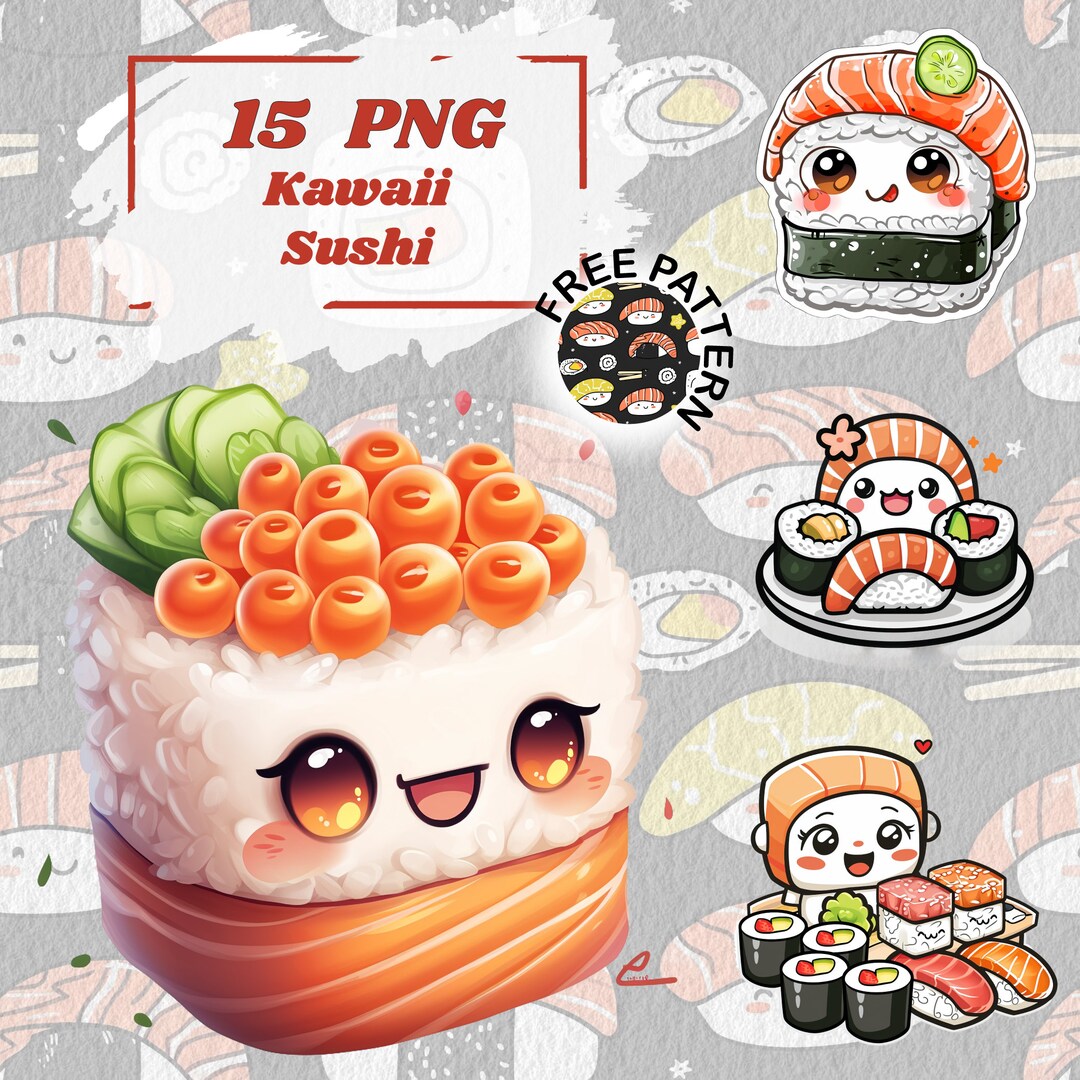 Cute Kawaii Sushi Clipart, Cute Sushi PNG Digital Download, Sushi ...