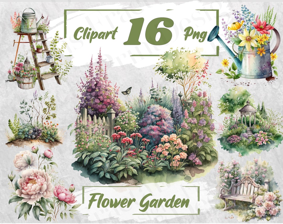 Flower Garden PNG Bundle Watercolor Spring Clipart Magical Garden PNG ...
