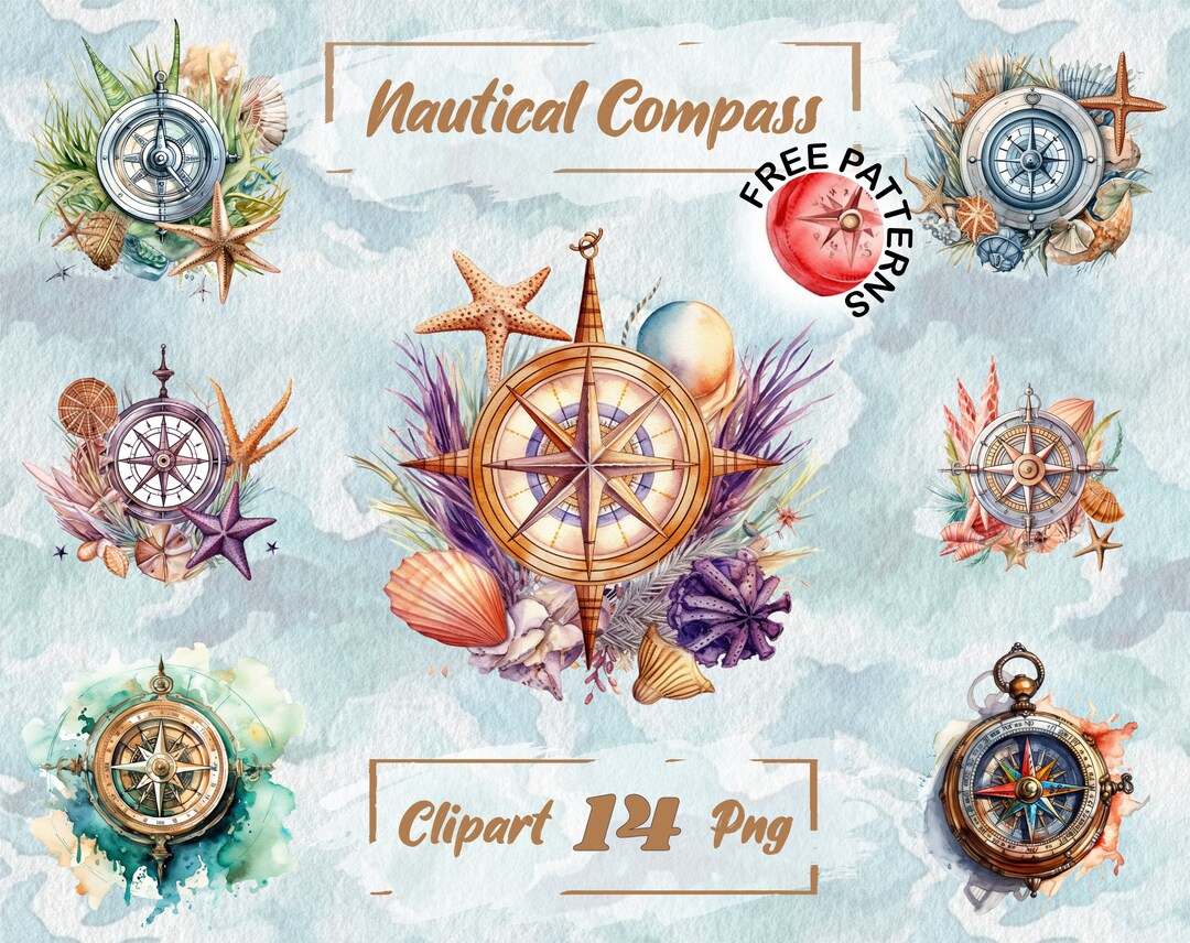 Watercolor Nautical Compass Clipart Marine Clipart Compass PNG ...